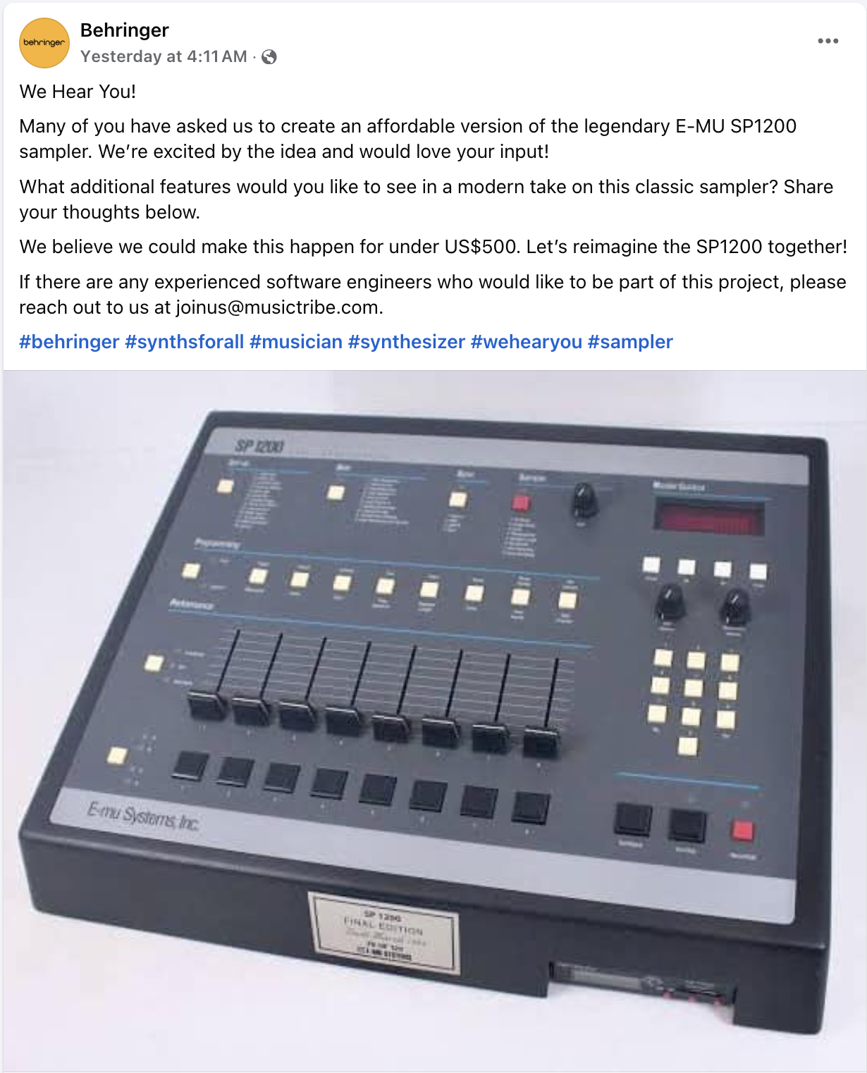 Behringer Tease E-MU SP1200 Clone - RouteNote Create Blog